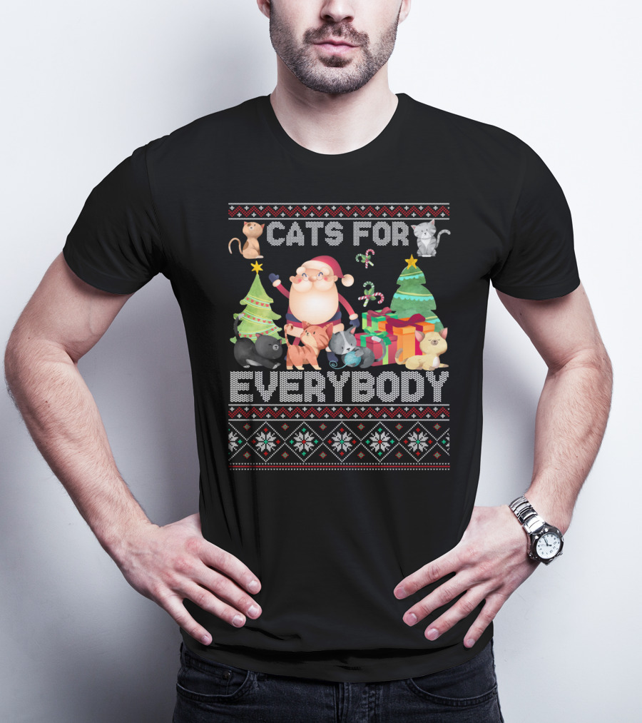 Cats For Everybody Christmas Santa Claus Cats And Trees T-Shirt