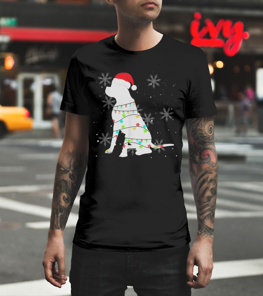 Christmas Lights Boxer Santa Hat Snowflakes T-Shirt