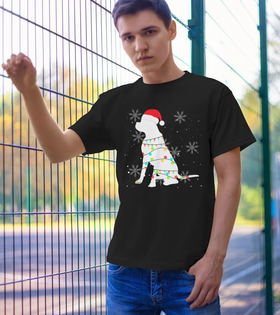 Christmas Lights Boxer Santa Hat Snowflakes T-Shirt