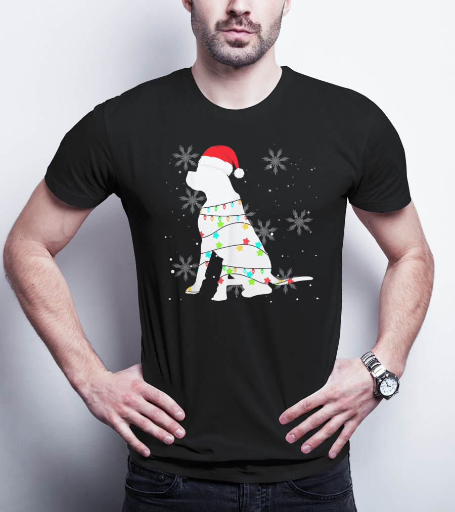 Christmas Lights Boxer Santa Hat Snowflakes T-Shirt