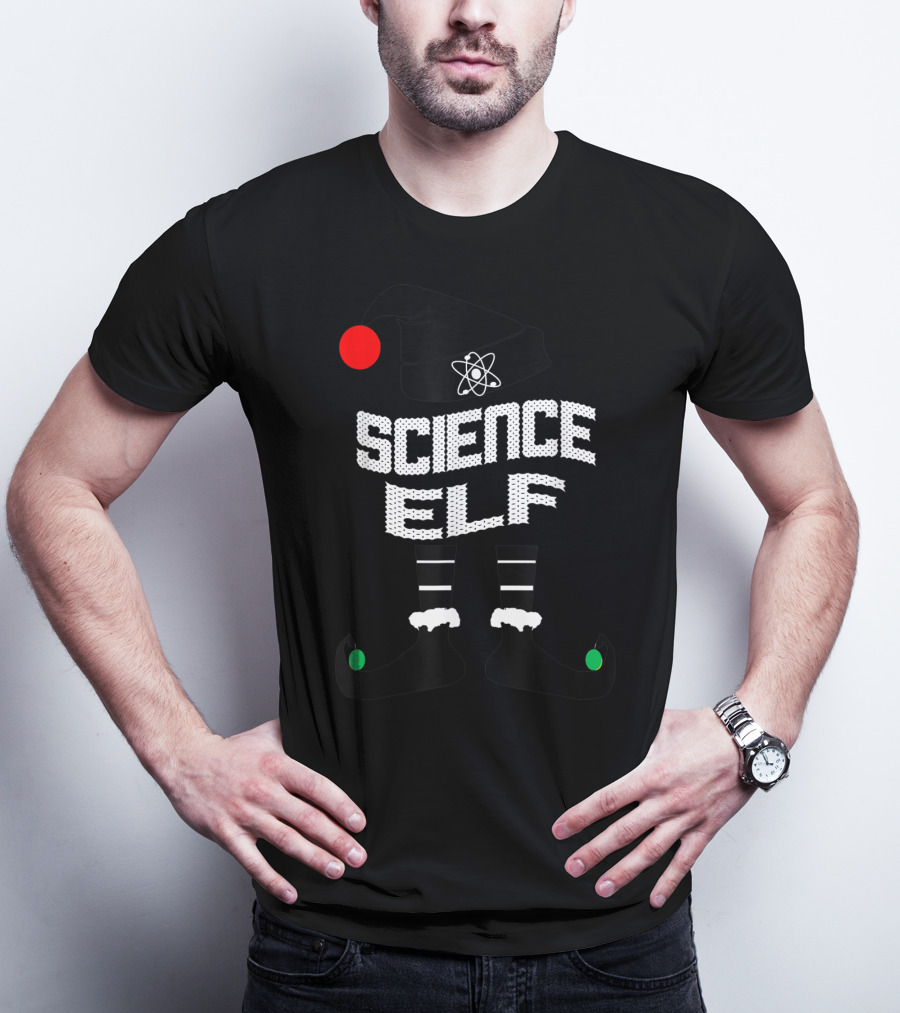 Science Elf Christmas Costume With Atom Hat And Striped Socks T-Shirt