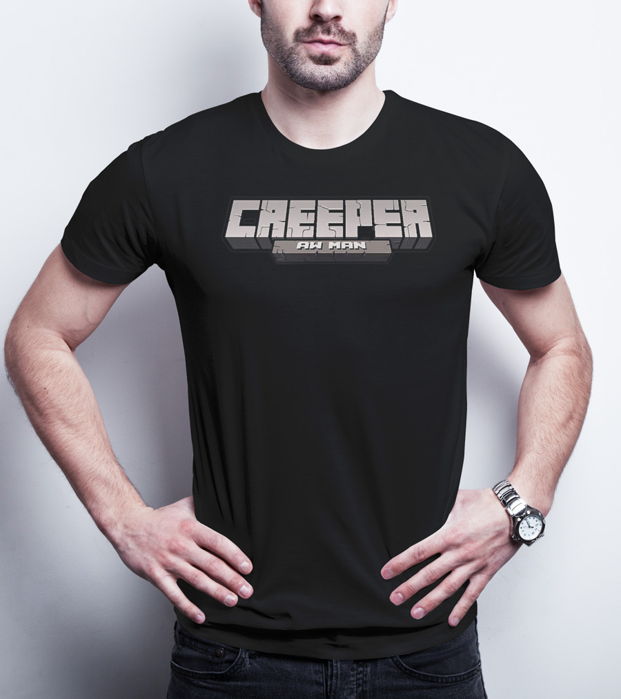 Creeper Aw Man Minecraft Meme Text Block T-Shirt