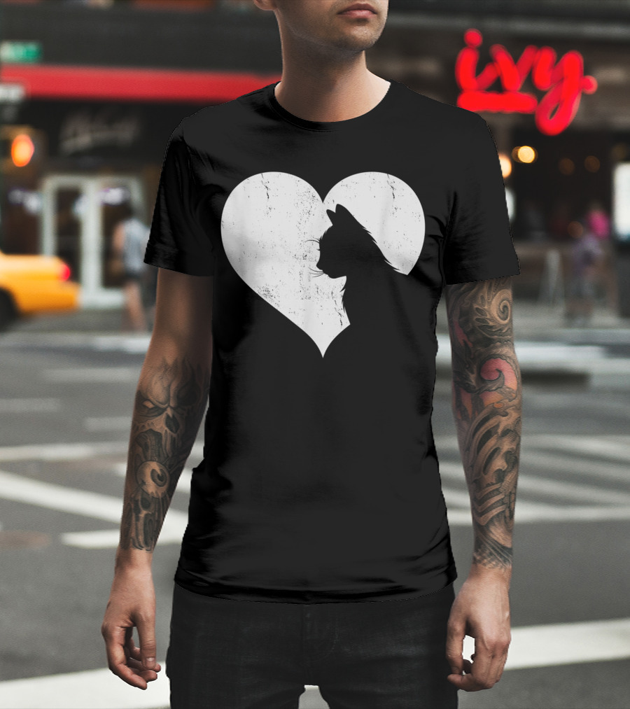 Cute Cat Heart Silhouette For Cat Lovers T-Shirt