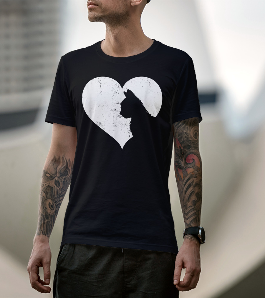 Cute Cat Heart Silhouette For Cat Lovers T-Shirt