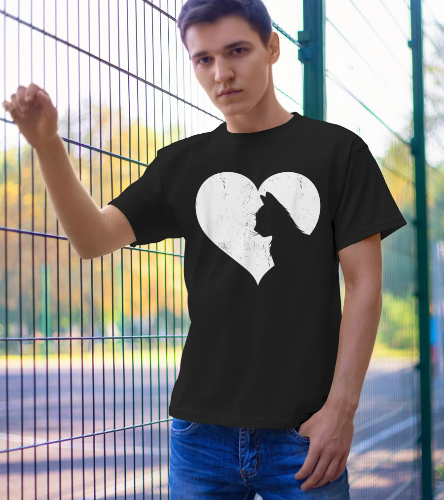 Cute Cat Heart Silhouette For Cat Lovers T-Shirt