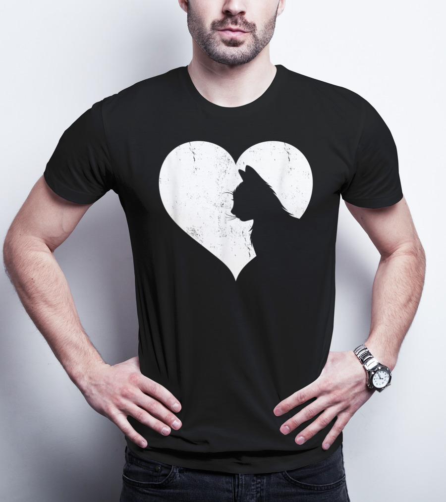 Cute Cat Heart Silhouette For Cat Lovers T-Shirt