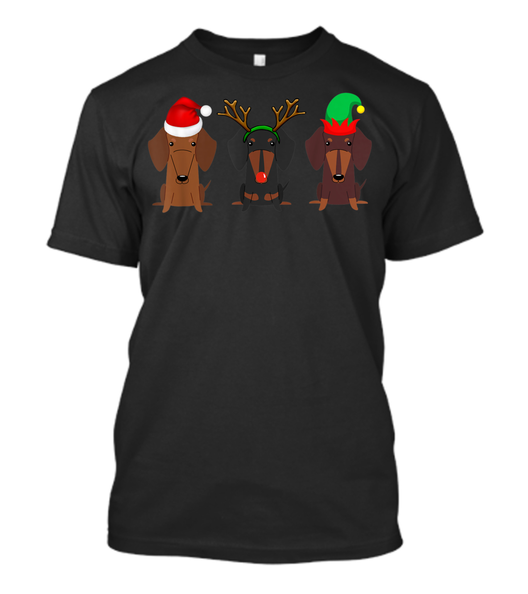 Dachshund Christmas Mom Women Weiner Dog With Santa Hat Reindeer Antlers Elf Hat T-Shirt