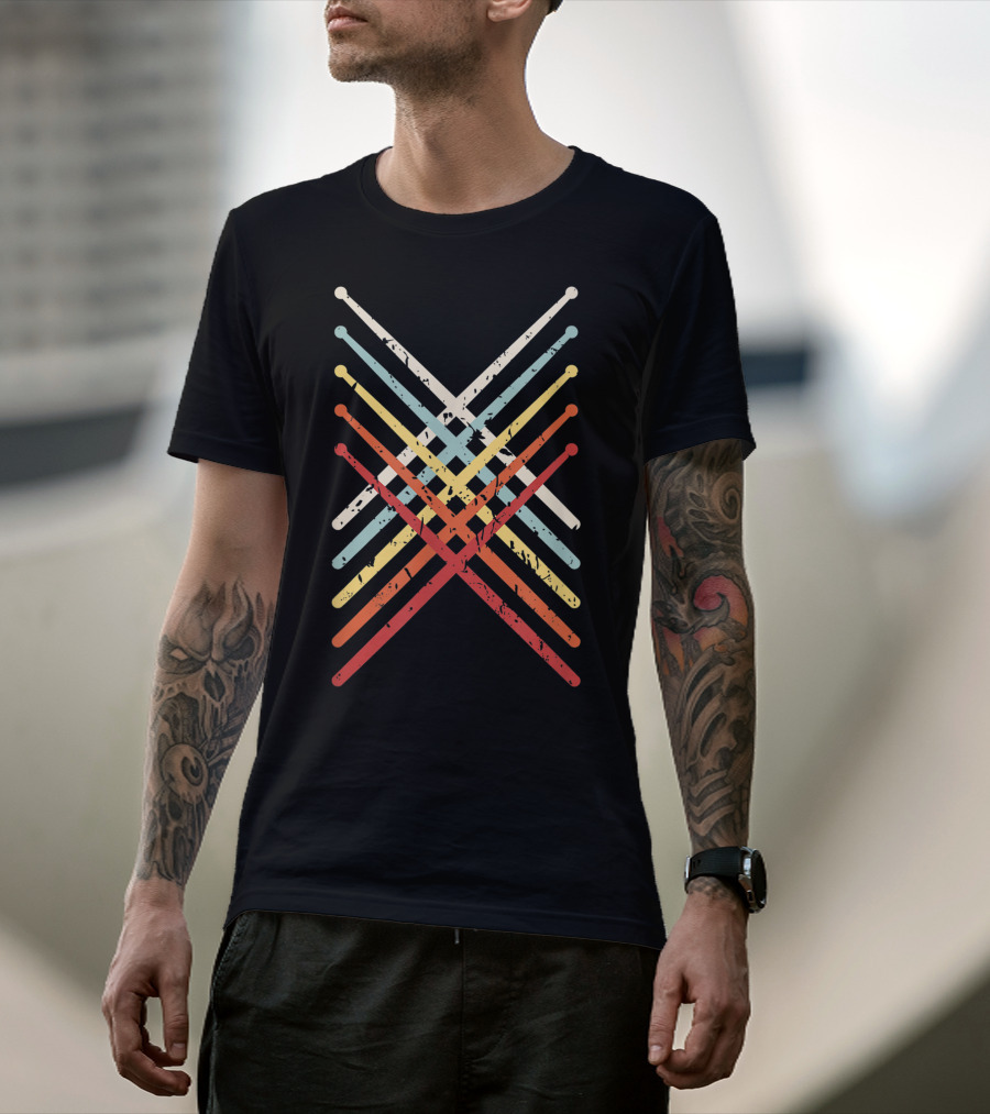Vintage Drum Sticks Crossed Retro American Flag T-Shirt