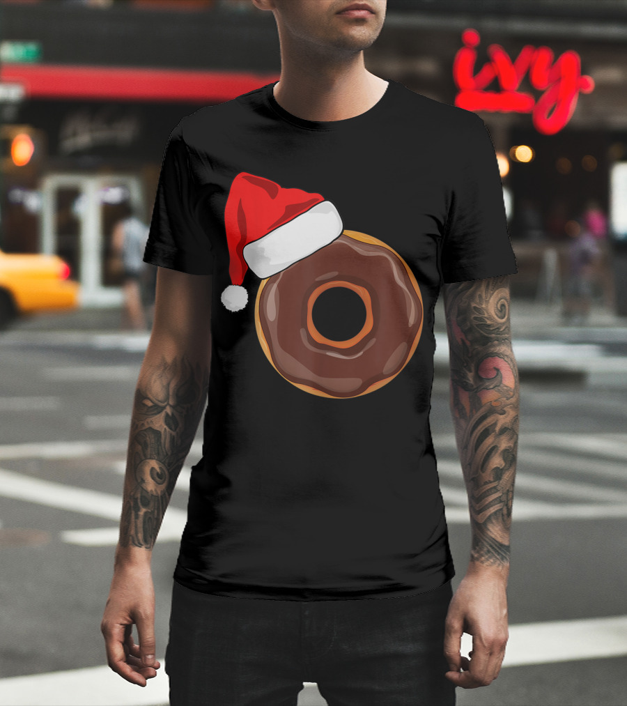 Santa Hat Chocolate Donut Christmas Humor T-Shirt
