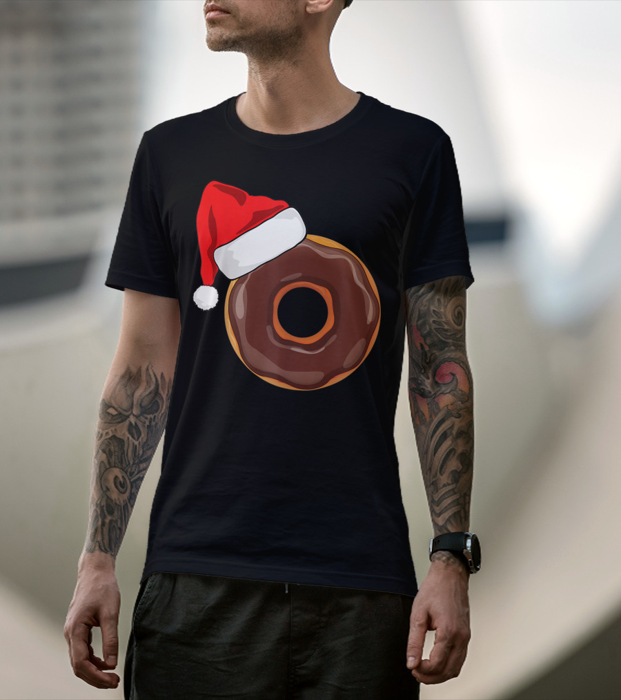 Santa Hat Chocolate Donut Christmas Humor T-Shirt