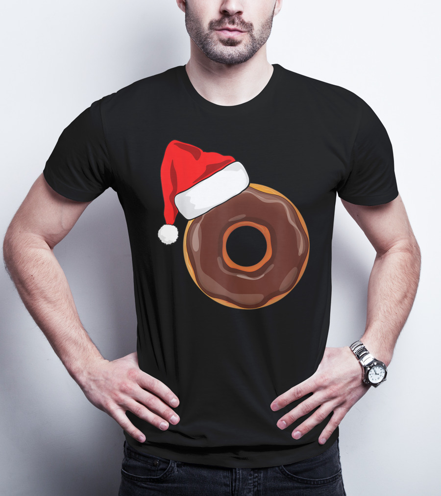 Santa Hat Chocolate Donut Christmas Humor T-Shirt