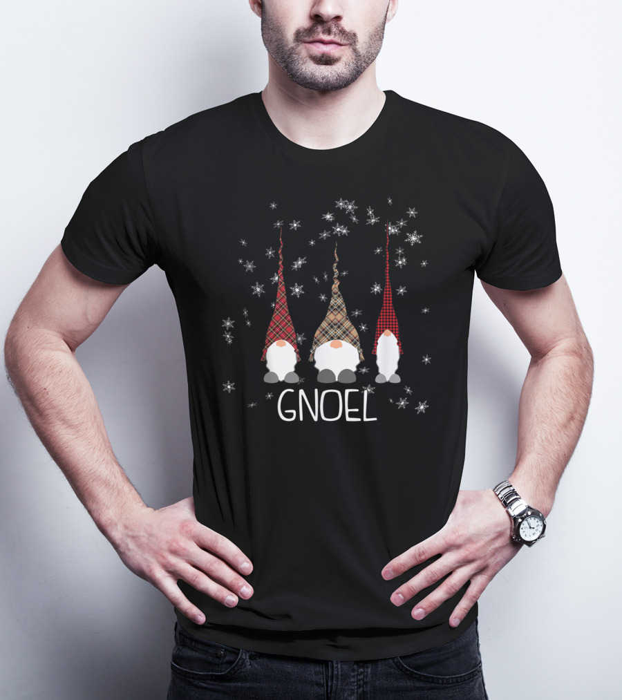 Funny Christmas Gnoel Gnomes With Plaid Hats And Snowflakes T-Shirt
