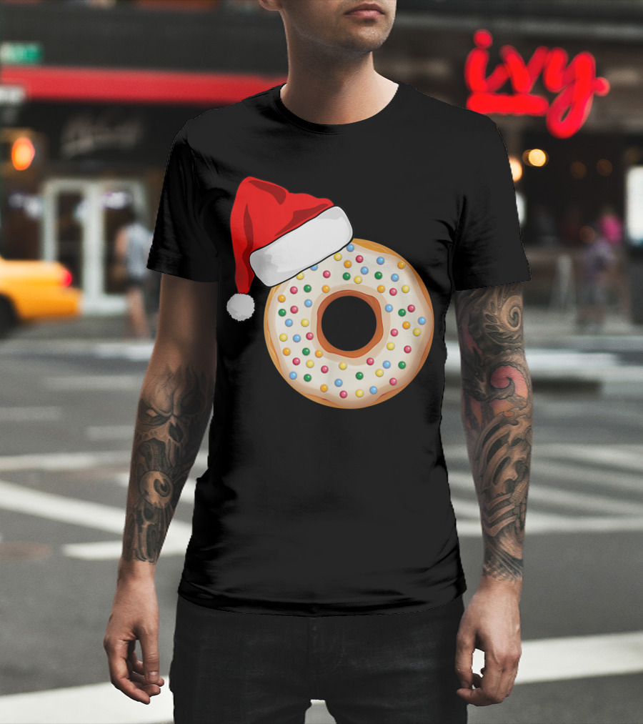 Funny Donut Santa Hat With Sprinkles T-Shirt