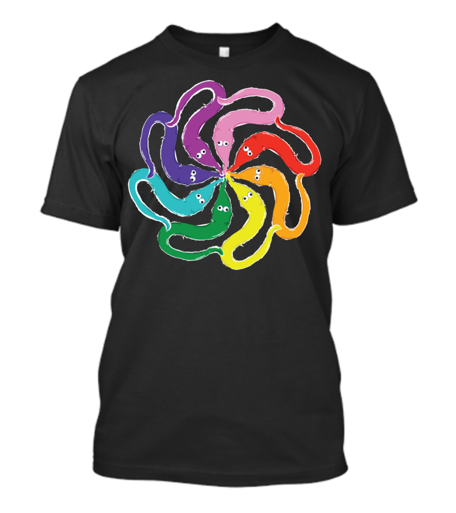 Funny Fuzzy Worm On A String Rainbow Mandala Kaleidoscope T-Shirt