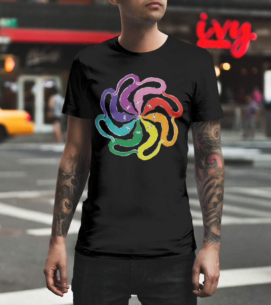 Funny Fuzzy Worm On A String Rainbow Mandala Kaleidoscope T-Shirt