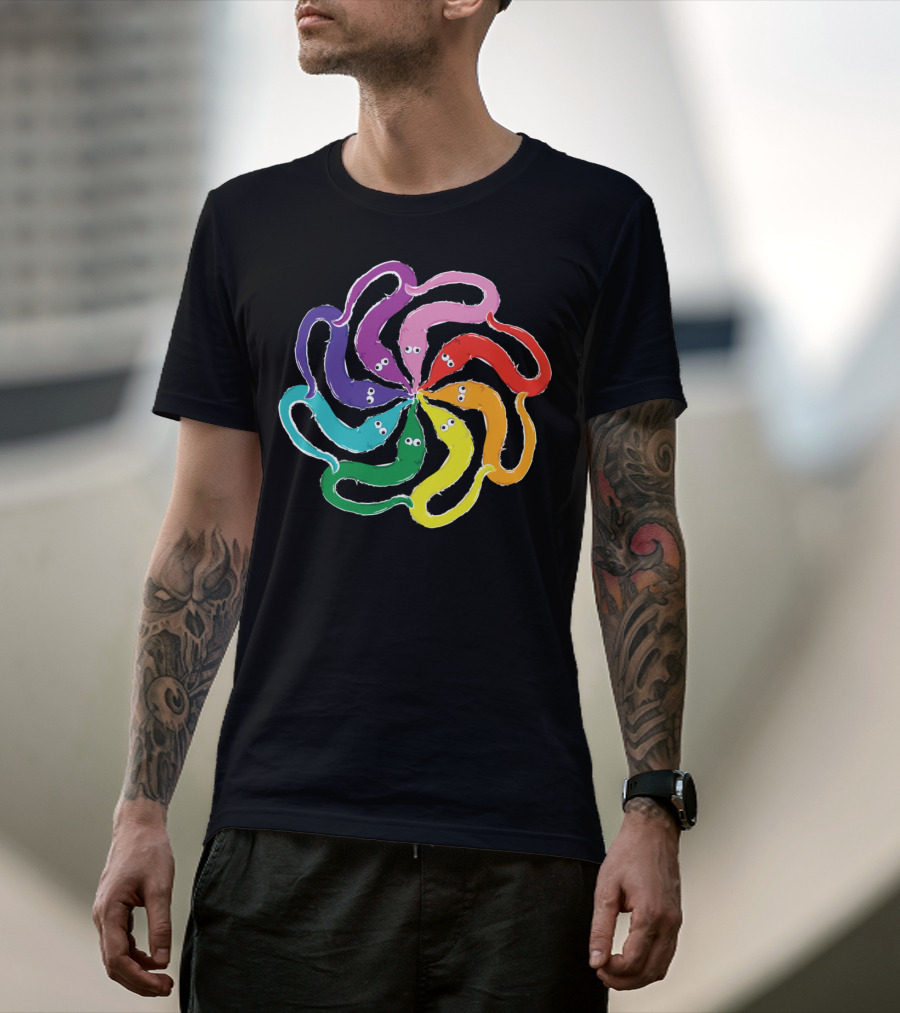 Funny Fuzzy Worm On A String Rainbow Mandala Kaleidoscope T-Shirt