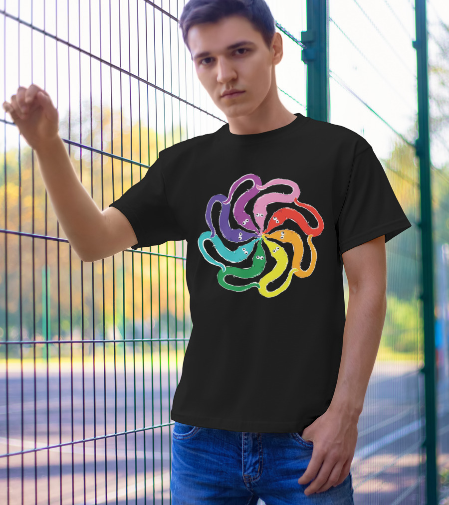 Funny Fuzzy Worm On A String Rainbow Mandala Kaleidoscope T-Shirt