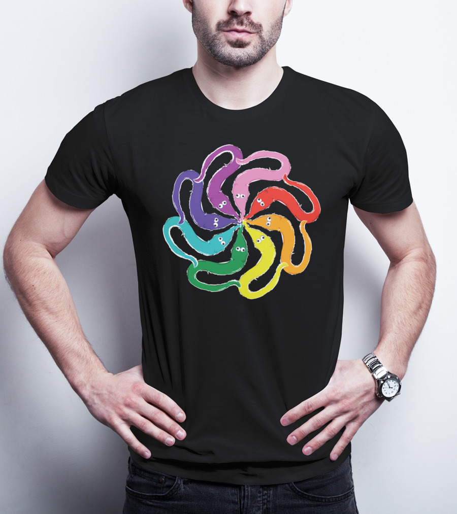 Funny Fuzzy Worm On A String Rainbow Mandala Kaleidoscope T-Shirt