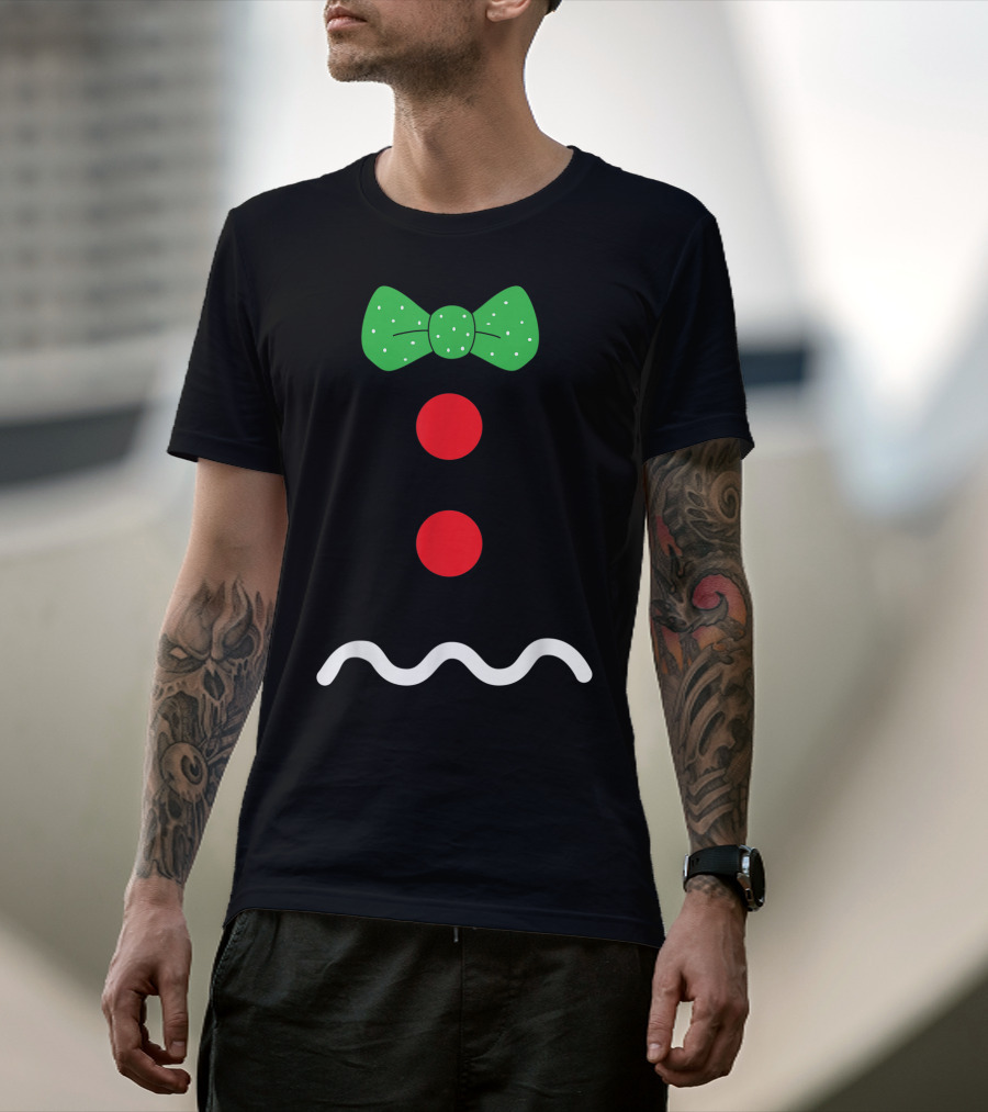Funny Gingerbread Man Christmas Holiday Bow Tie Buttons T-Shirt