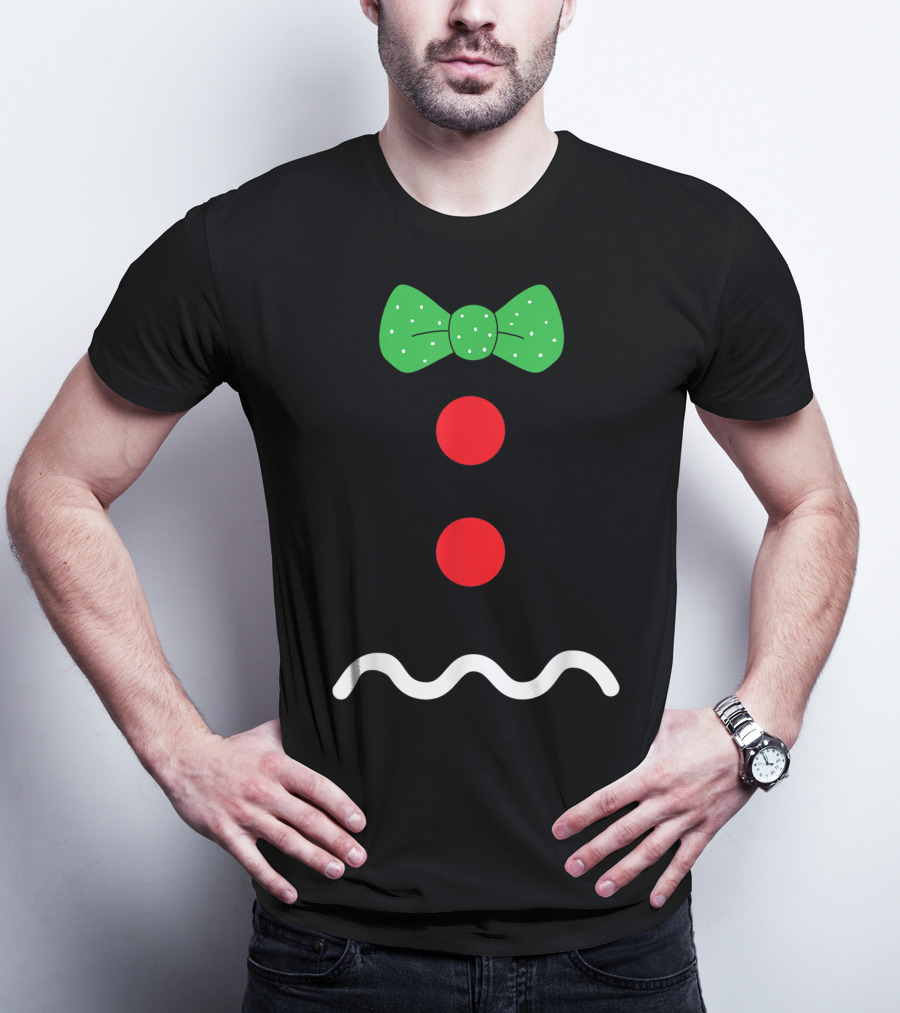Funny Gingerbread Man Christmas Holiday Bow Tie Buttons T-Shirt