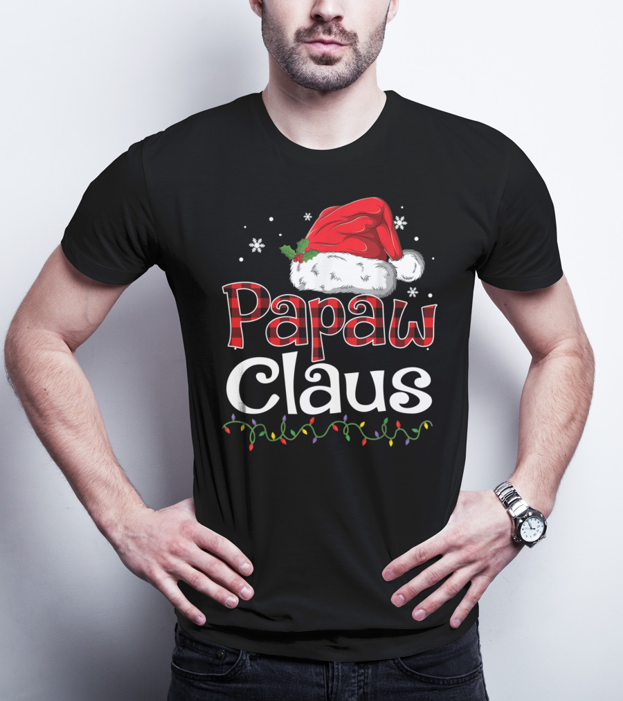 Papaw Claus Christmas Santa Hat Snowflakes Lights T-Shirt