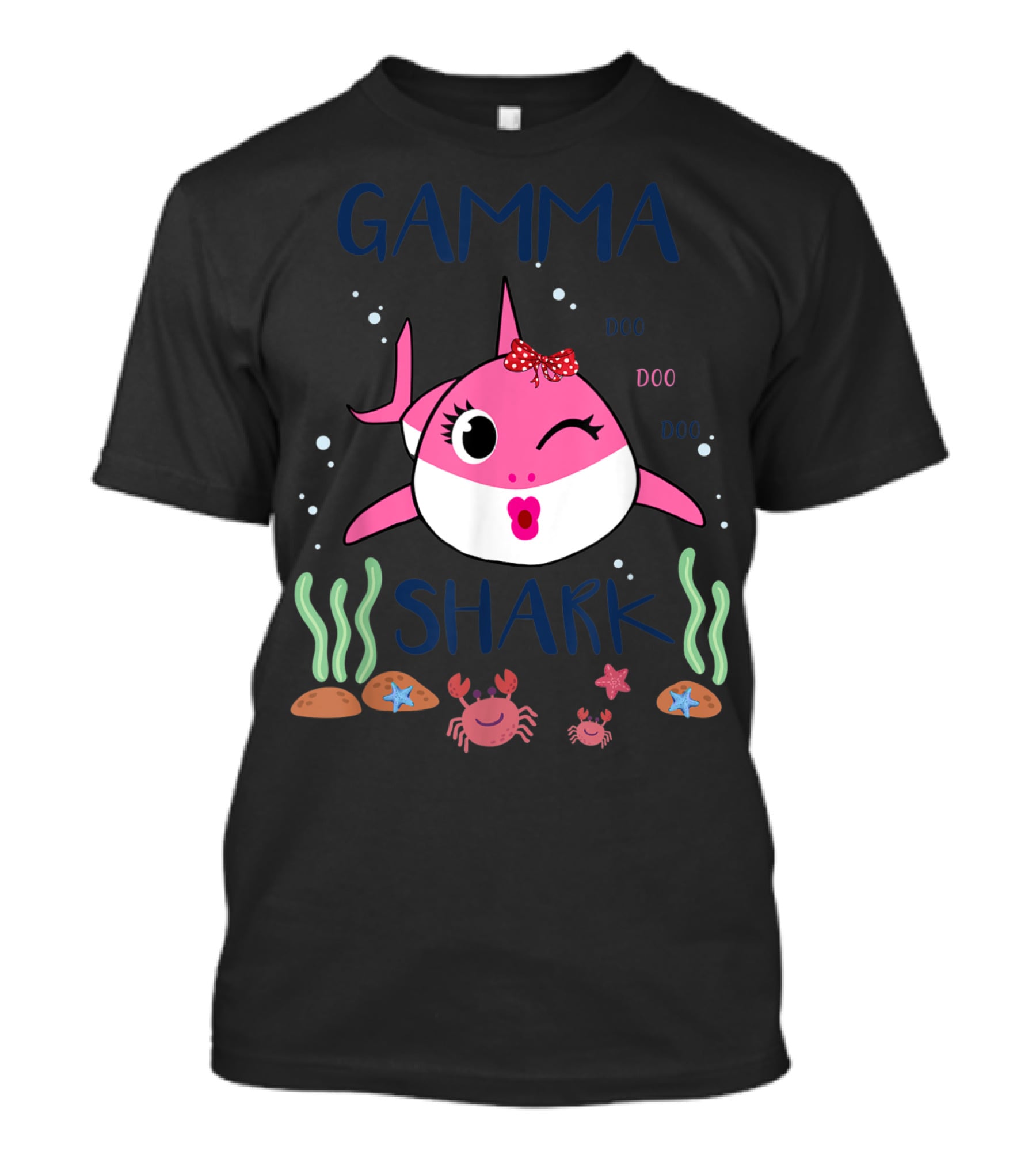 Gamma Shark Doo Doo Doo Winking Pink Shark With Bow And Marine Life T-Shirt