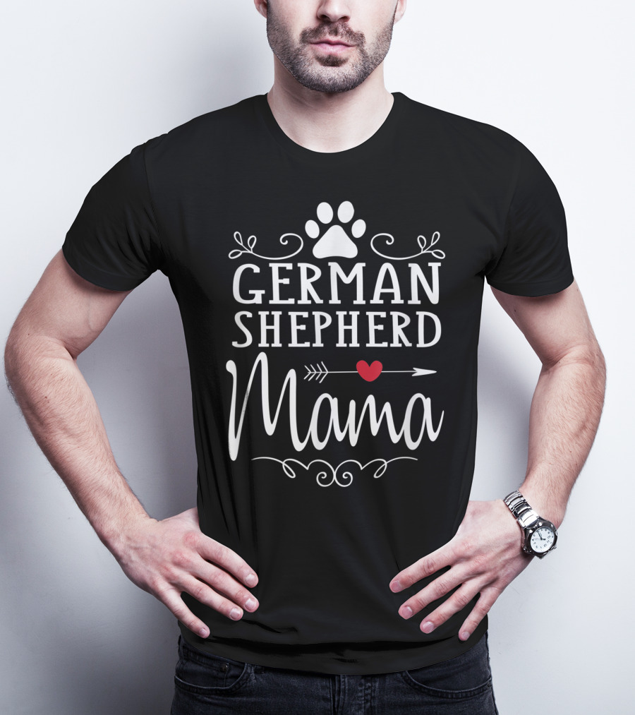 German Shepherd Mama German Shepherd Lover Paw Heart Arrow T-Shirt