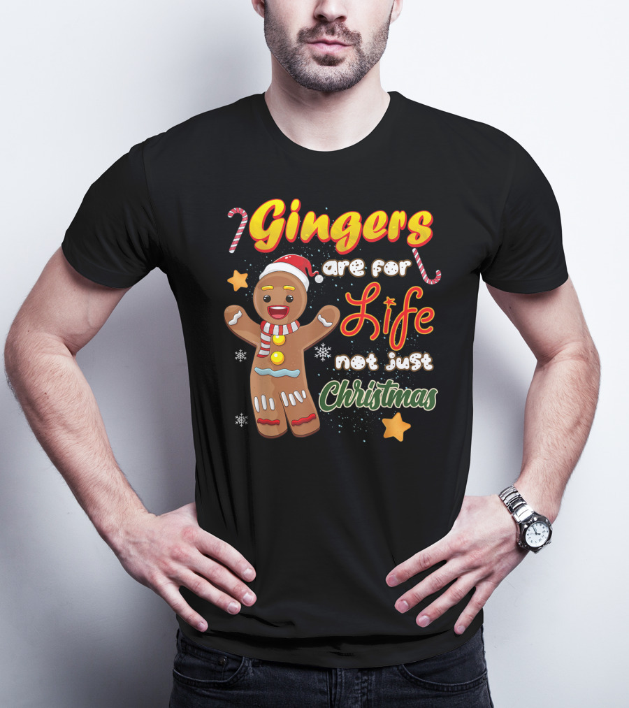Gingers Are For Life Not Just Christmas Gingerbread Cookie With Candy Cane And Santa Hat T-Shirt