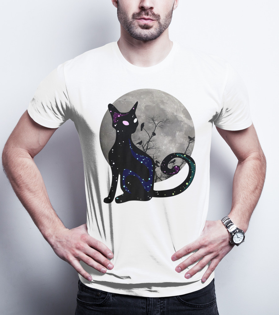 Halloween Scary Black Cat Gothic Full Moon Ravens T-Shirt