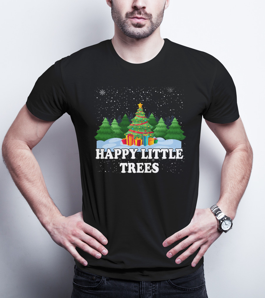 Happy Little Trees Christmas Holiday Snowy Scene T-Shirt