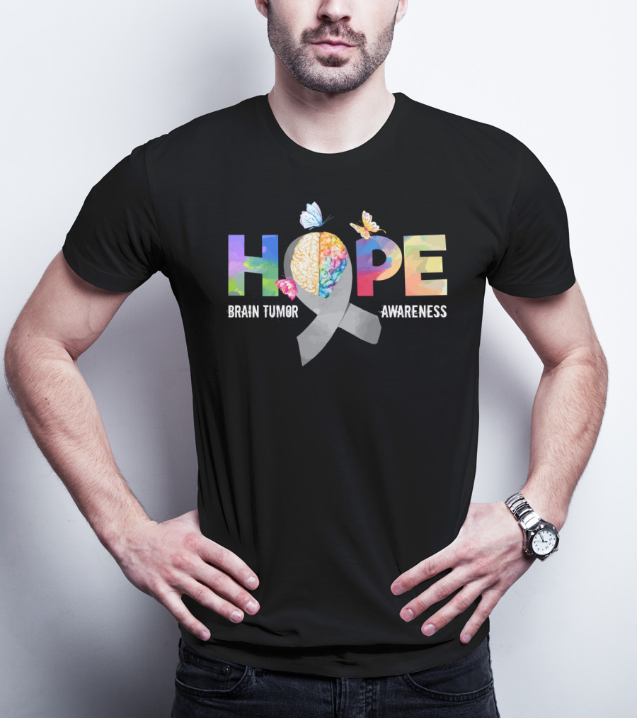 Hope Brain Tumor Awareness Butterfly Ribbon Brain Tumor T-Shirt