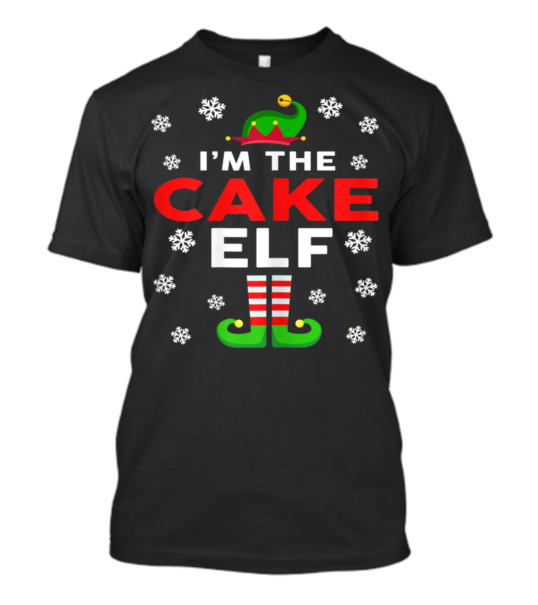 I'm The Cake Elf Snowflakes Festive Green Striped Hat And Shoes T-Shirt