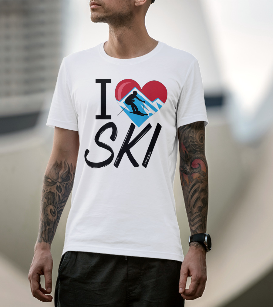 I Love Skiing With Heart And Skier T-Shirt