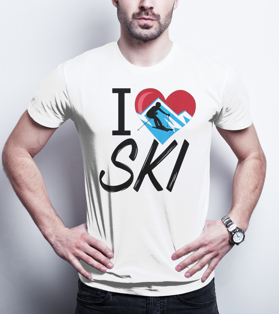 I Love Skiing With Heart And Skier T-Shirt