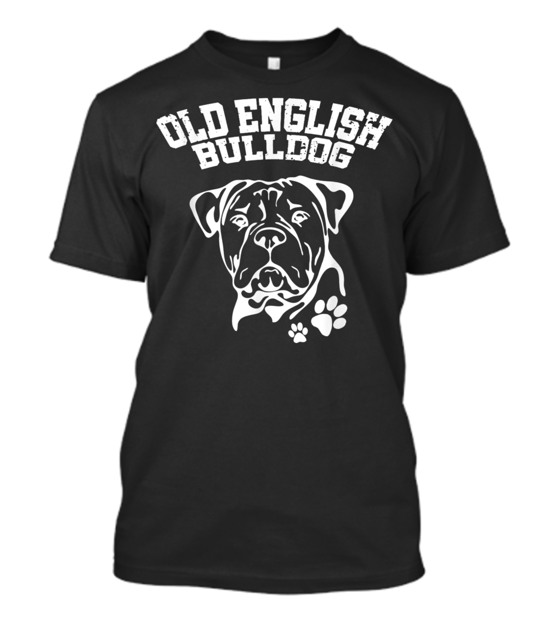 Old English Bulldog Illustration With Text And Paw Prints T-Shirt