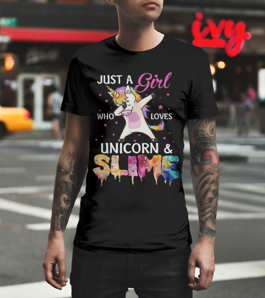 Just A Girl Who Loves Unicorn And Slime Dabbing Magical Fun T-Shirt