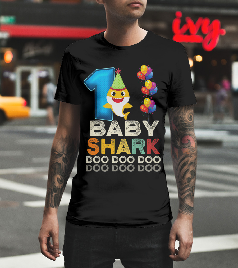 1 Baby Shark Doo Doo Doo Kids 1st Birthday Son Daughter T-Shirt