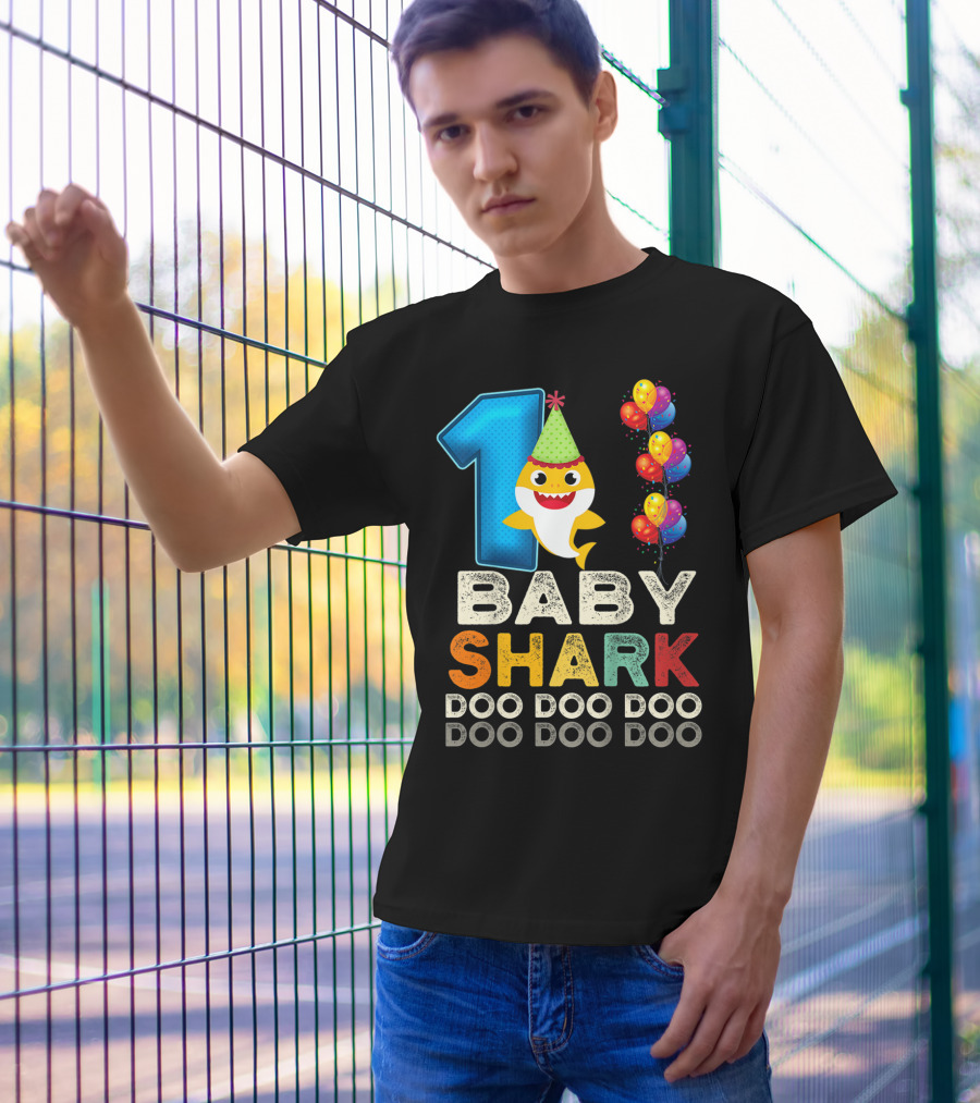 1 Baby Shark Doo Doo Doo Kids 1st Birthday Son Daughter T-Shirt