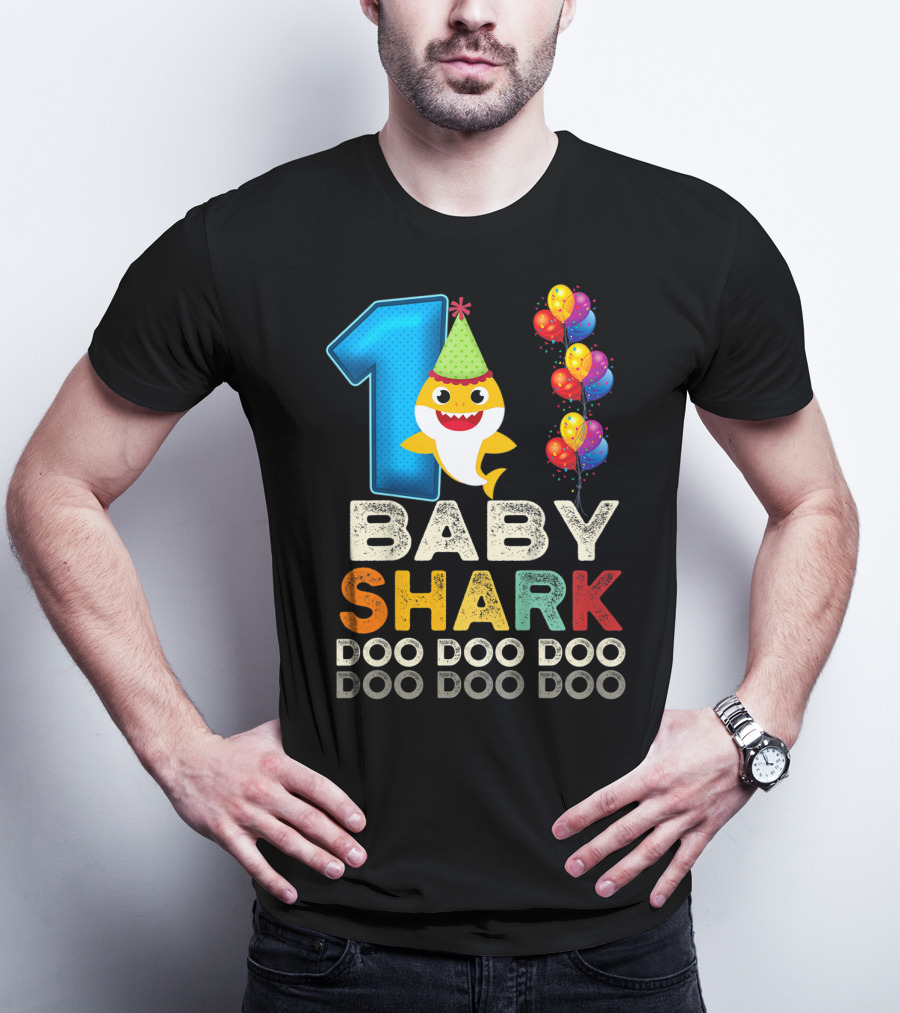 1 Baby Shark Doo Doo Doo Kids 1st Birthday Son Daughter T-Shirt