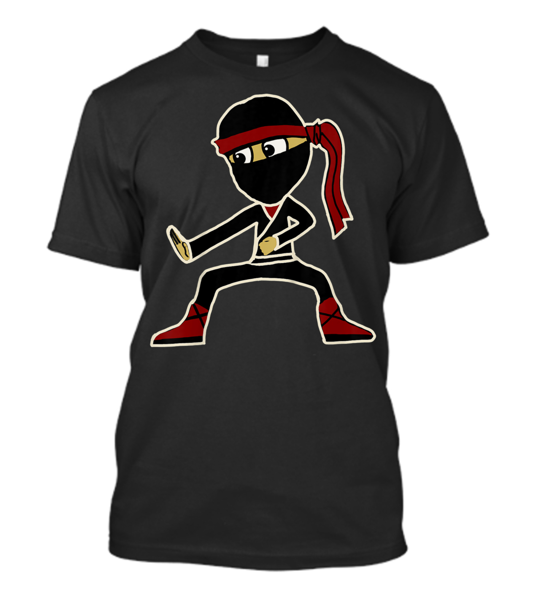 Kids Boys Toddler Cute Ninja Black Mask Red Headband Karate Stance T-Shirt