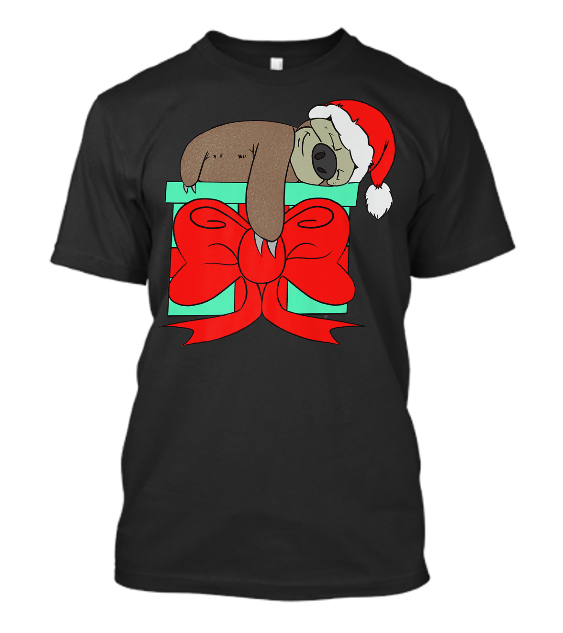 Lazy Christmas Sloth With Santa Hat And Gift Box Cute Funny Love It T-Shirt