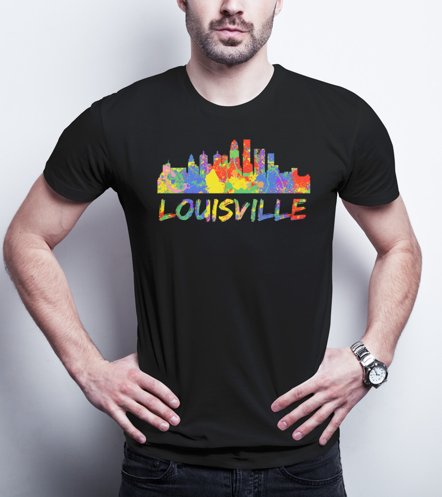 Louisville Rainbow Skyline Colorful Cityscape T-Shirt