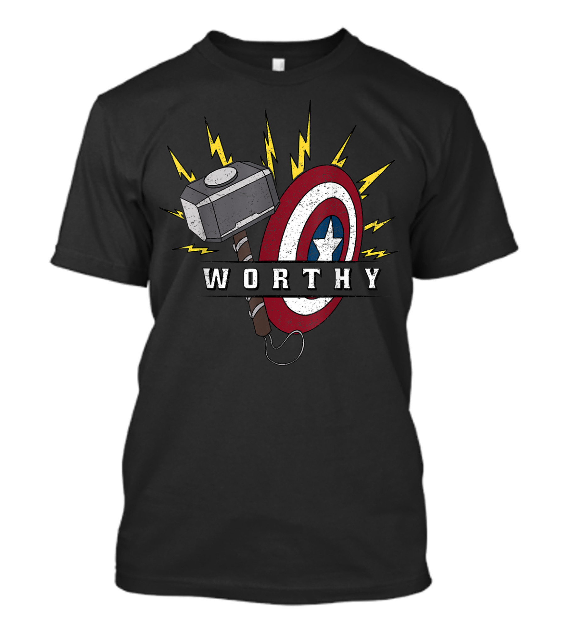 Worthy Marvel Avengers Endgame Captain America Shield Mjolnir T-Shirt