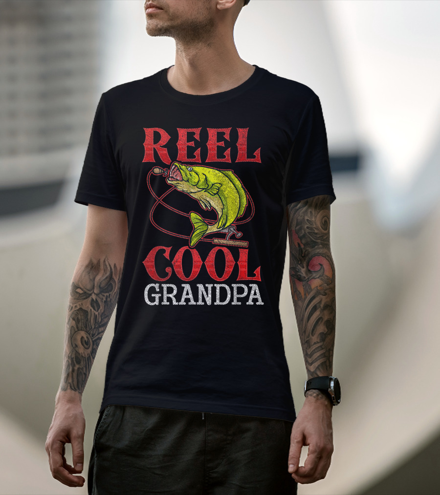 Reel Cool Grandpa Fishing Lover Bass Catcher T-Shirt