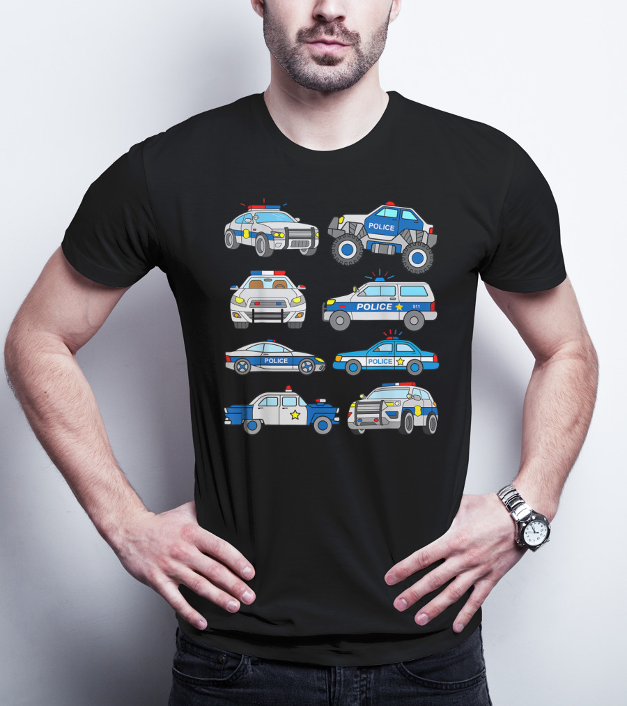 Police Vehicles Cop Cars Badge Lights Variety 911 T-Shirt