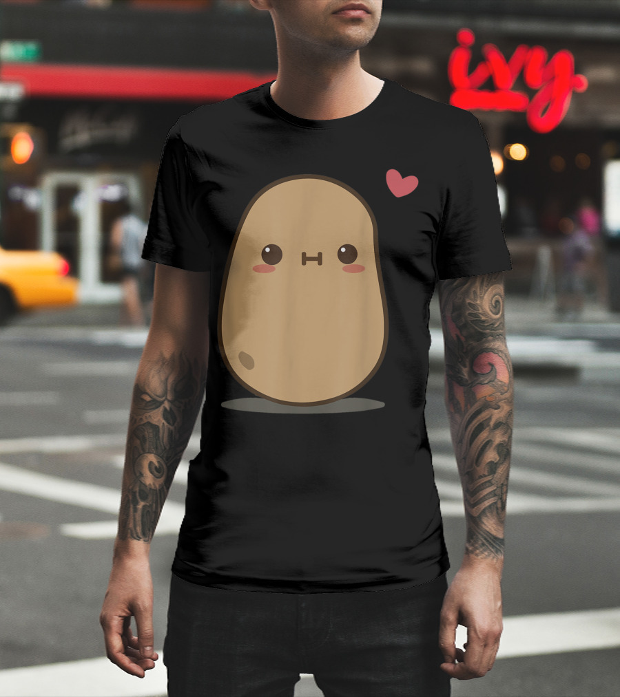 Potato Love Heart Cute Kawaii Character With Heart Balloon T-Shirt