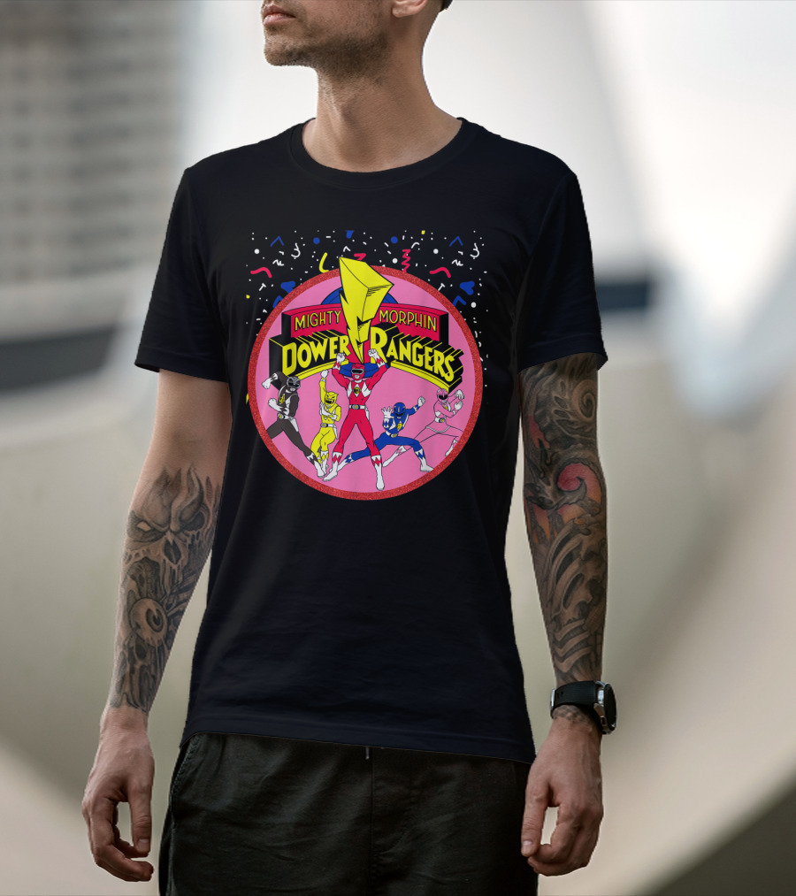 Mighty Morphin Power Rangers Pink Circle With Group T-Shirt