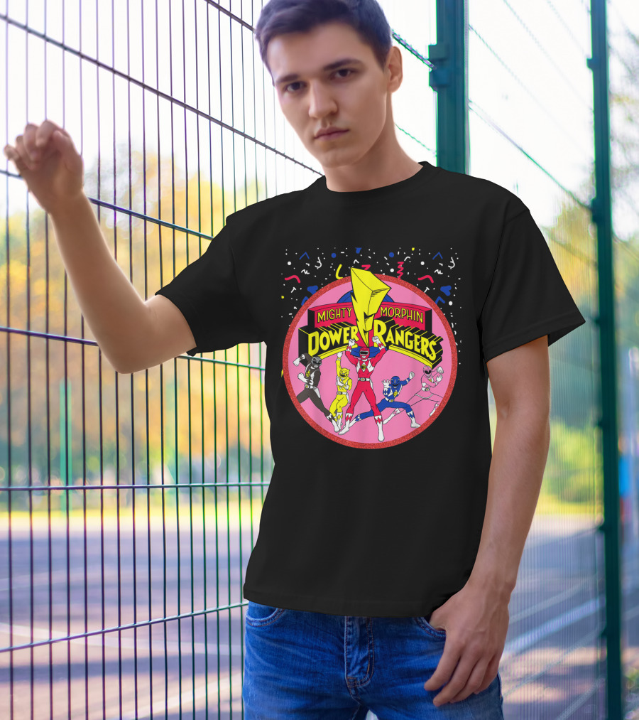 Mighty Morphin Power Rangers Pink Circle With Group T-Shirt