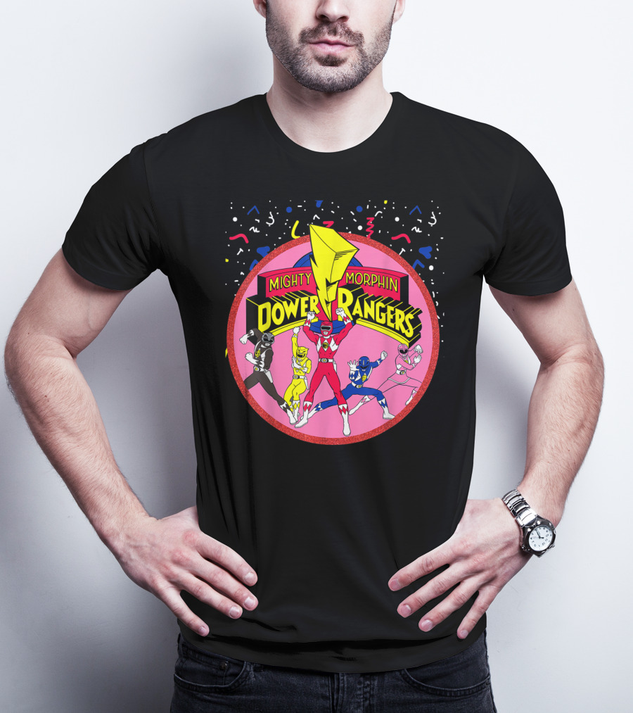 Mighty Morphin Power Rangers Pink Circle With Group T-Shirt