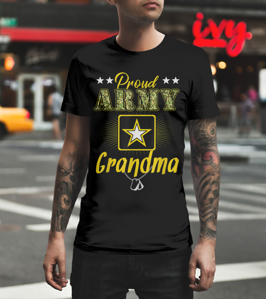 Proud Army Grandma Military Star Emblem Dog Tags T-Shirt
